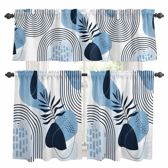 Blue Boho Kitchen Curtains and Valances Set, Medieval Leaves Geometric ...