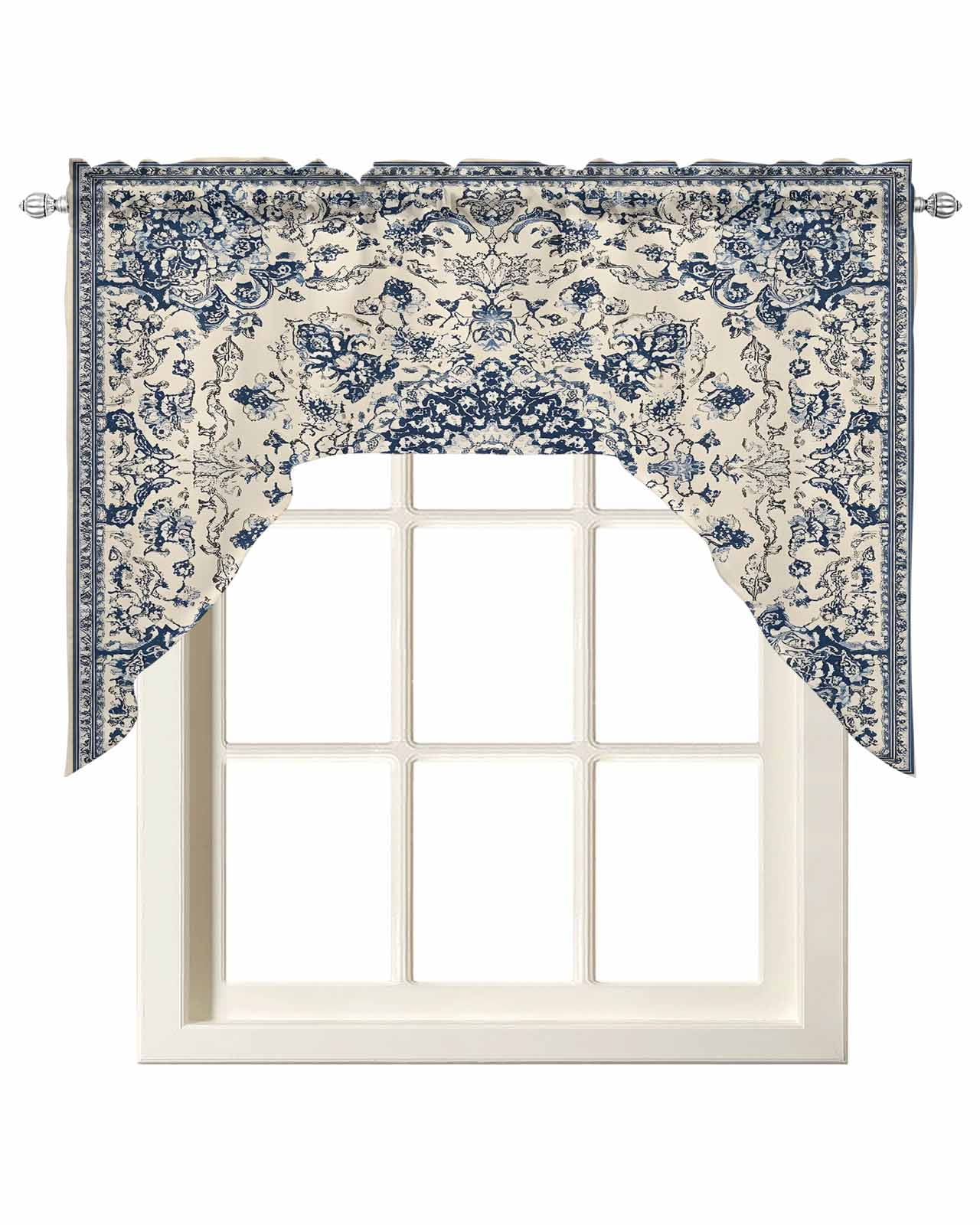 Blue Boho Kitchen Swag Valances for Windows, Rustic Southwestern Ethnic ...