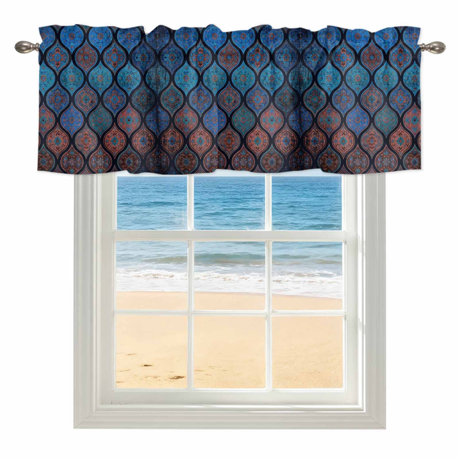 Blue Boho Kitchen Valances for Windows 42x12 Inch Kitchen Curtains ...