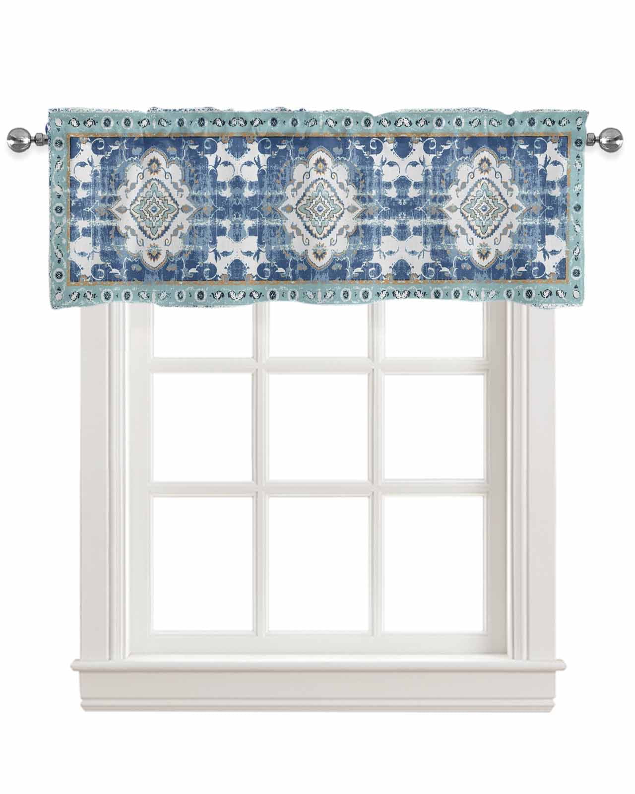 Blue Boho Kitchen Valances for Windows Farmhouse Linen Window Valance ...
