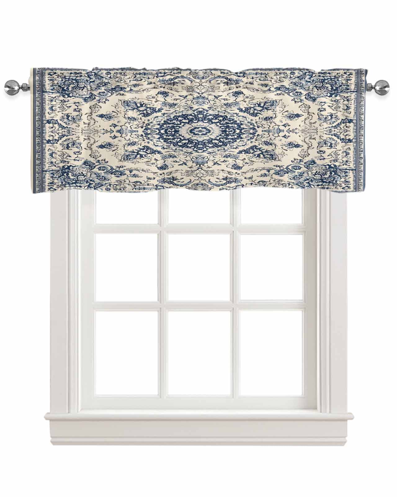 Blue Boho Kitchen Valances for Windows Farmhouse Linen Window Valance ...