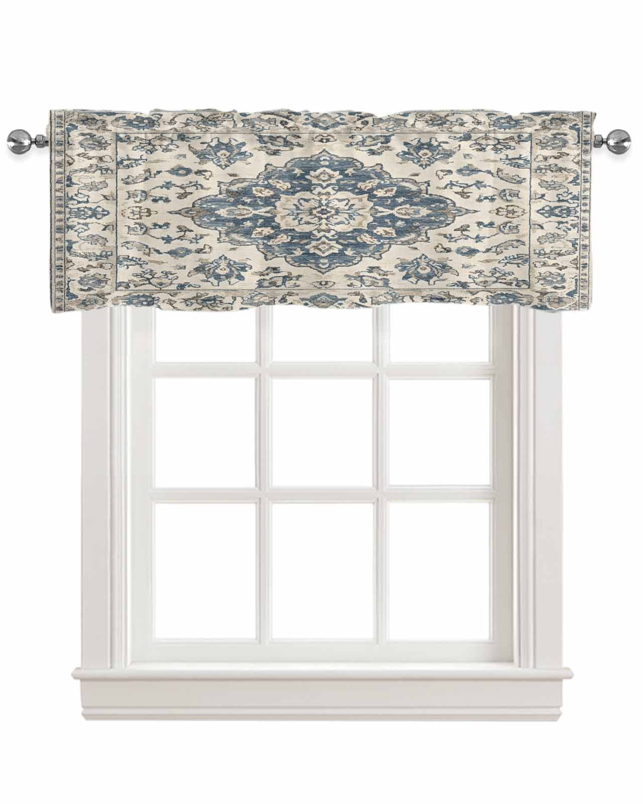 Blue Boho Kitchen Valances for Windows Farmhouse Linen Window Valance ...