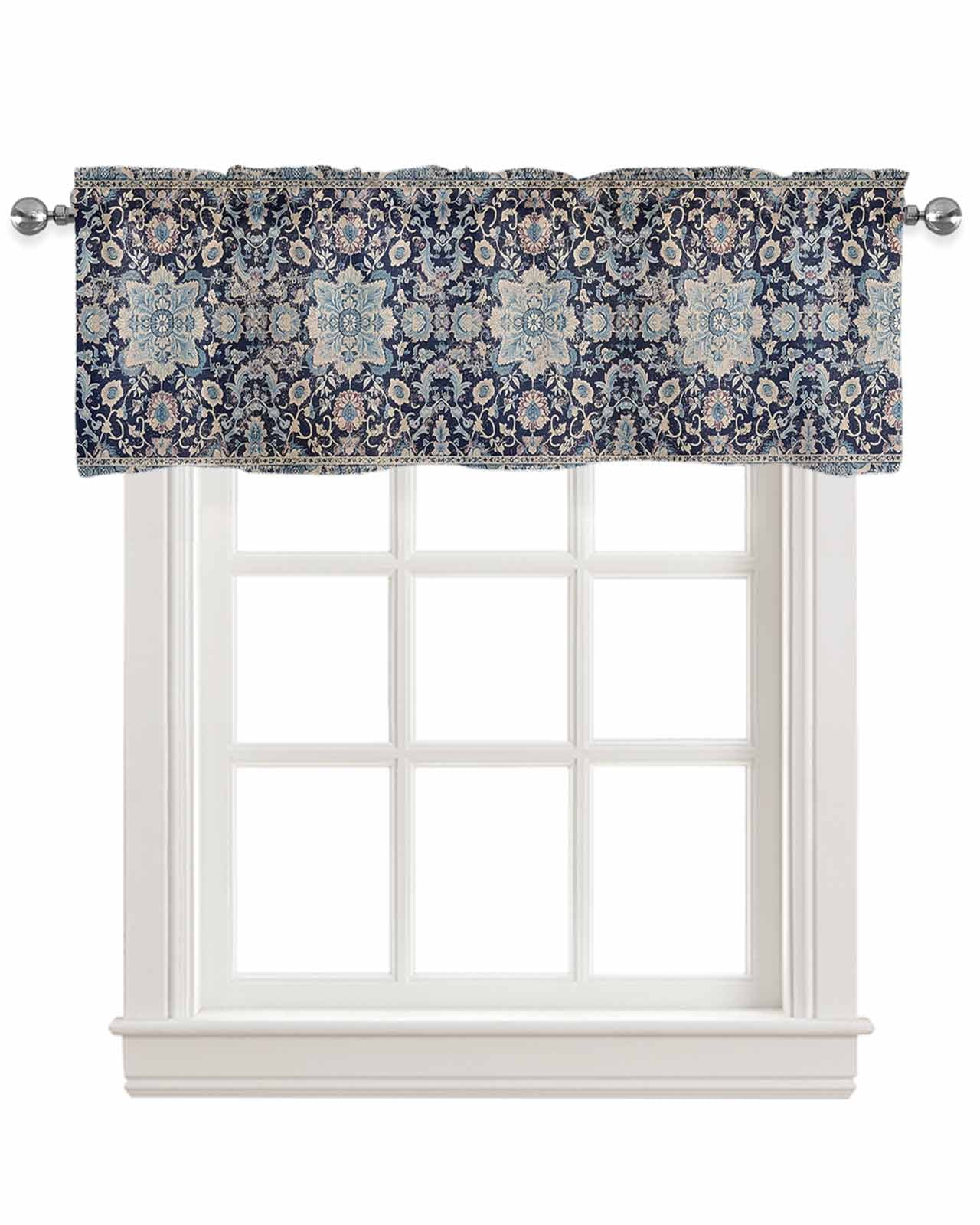 Blue Boho Linen Curtain Valance for Bedroom/Bathroom/Kitchen/Office ...