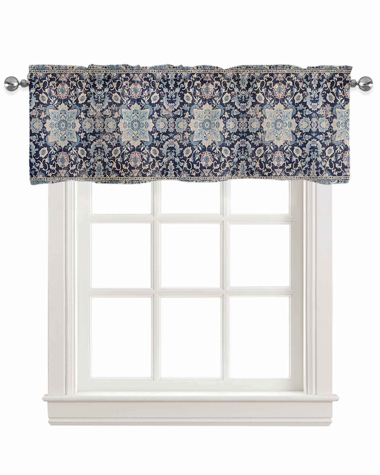 Blue Boho Linen Curtain Valance for Bedroom/Bathroom/Kitchen/Office ...