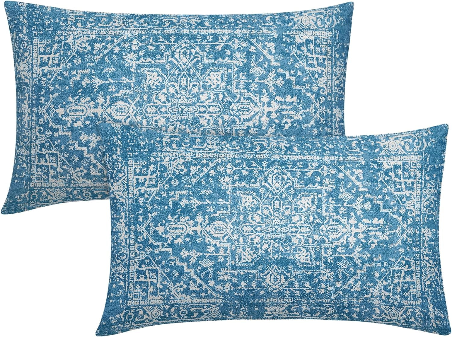 Blue Boho Lumbar Pillow Covers 12x20 Inch Bohemian Carpet Ethnic ...