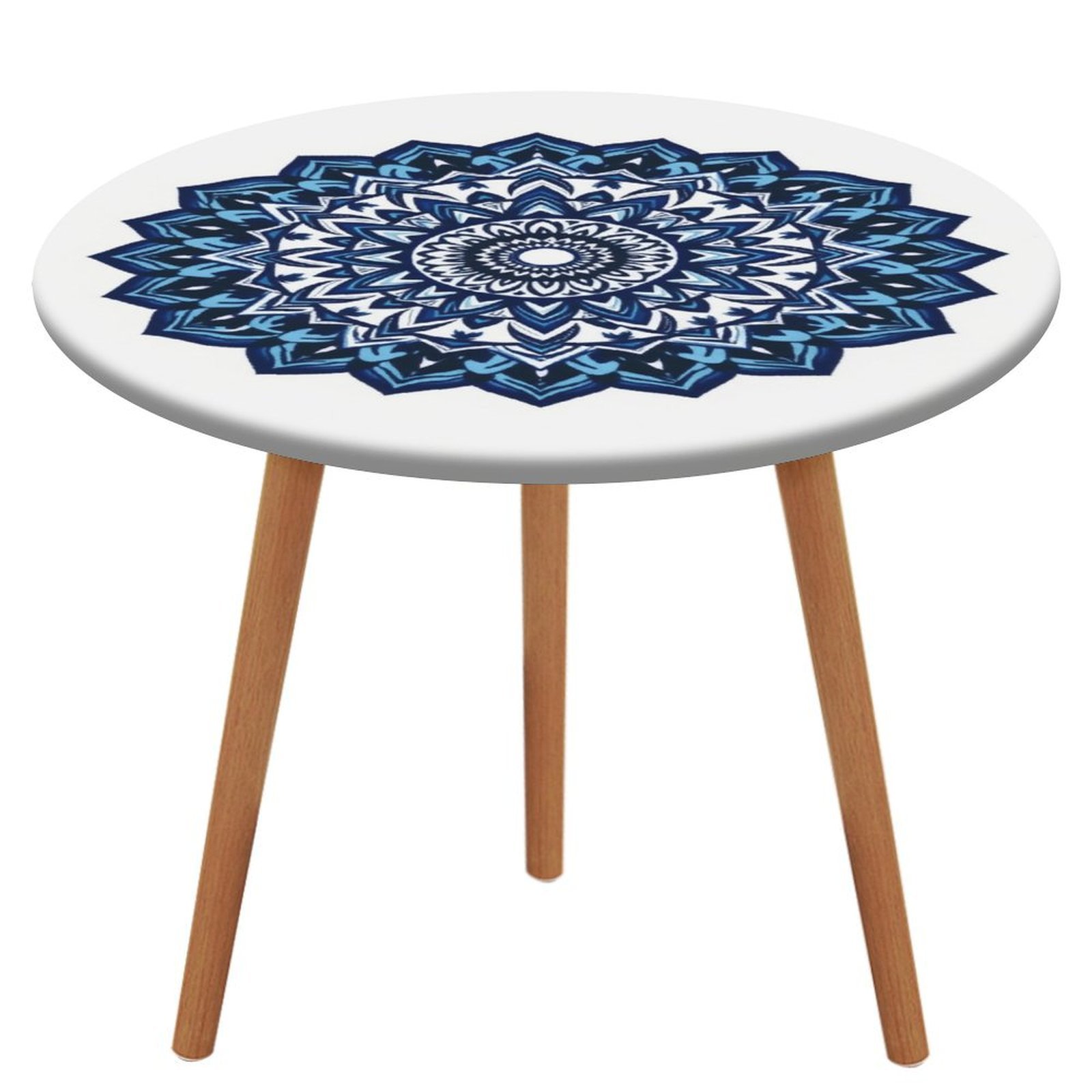 Blue Boho Mandala Round Tablecloth Waterproof Elastic Table Clothes for ...