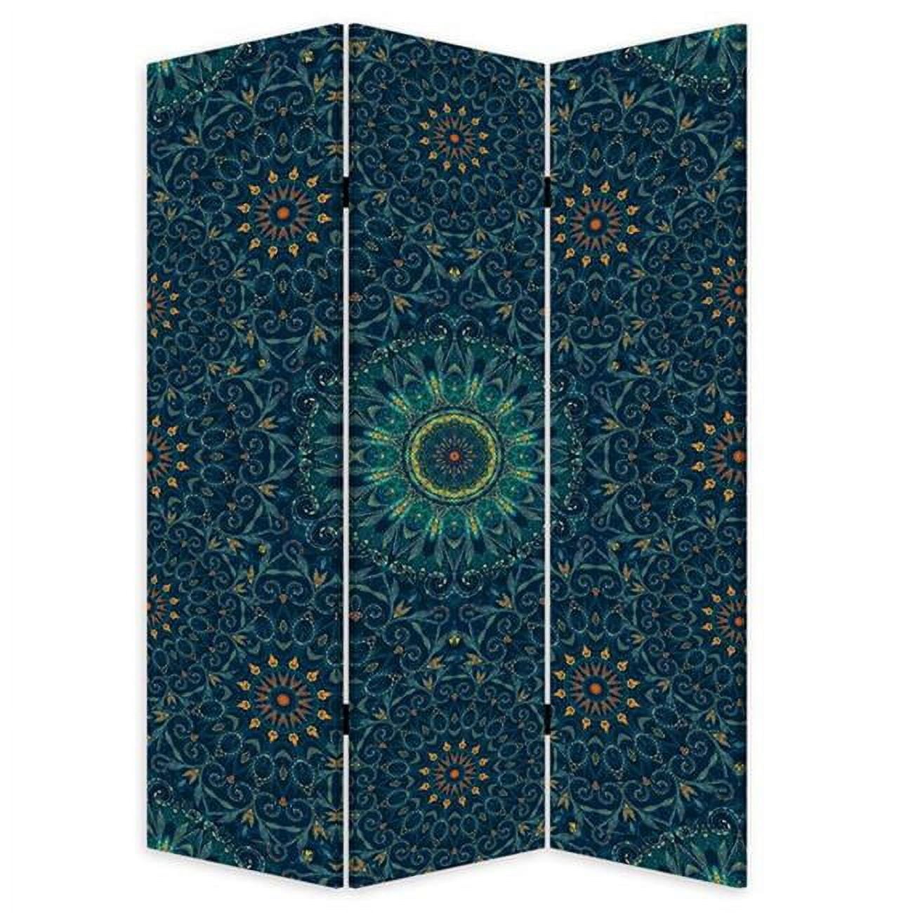Blue Boho Mandala Three Panel Room Divider Screen, Multi Color ...