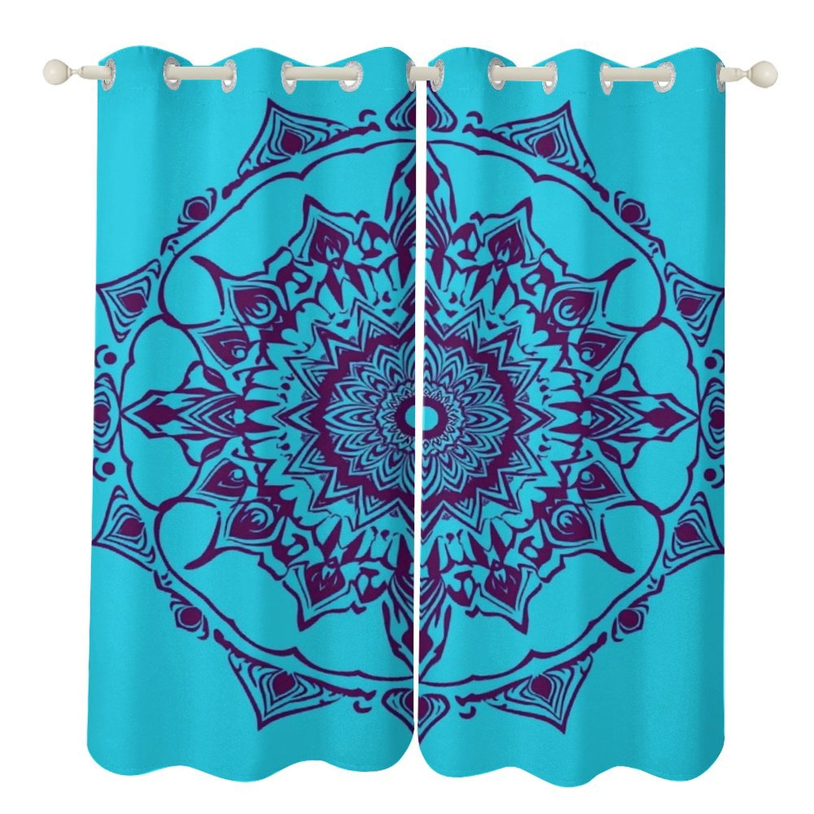 Blue Boho Mandala Window Drapes For Kids Boys Girls Bedroom Blackout ...