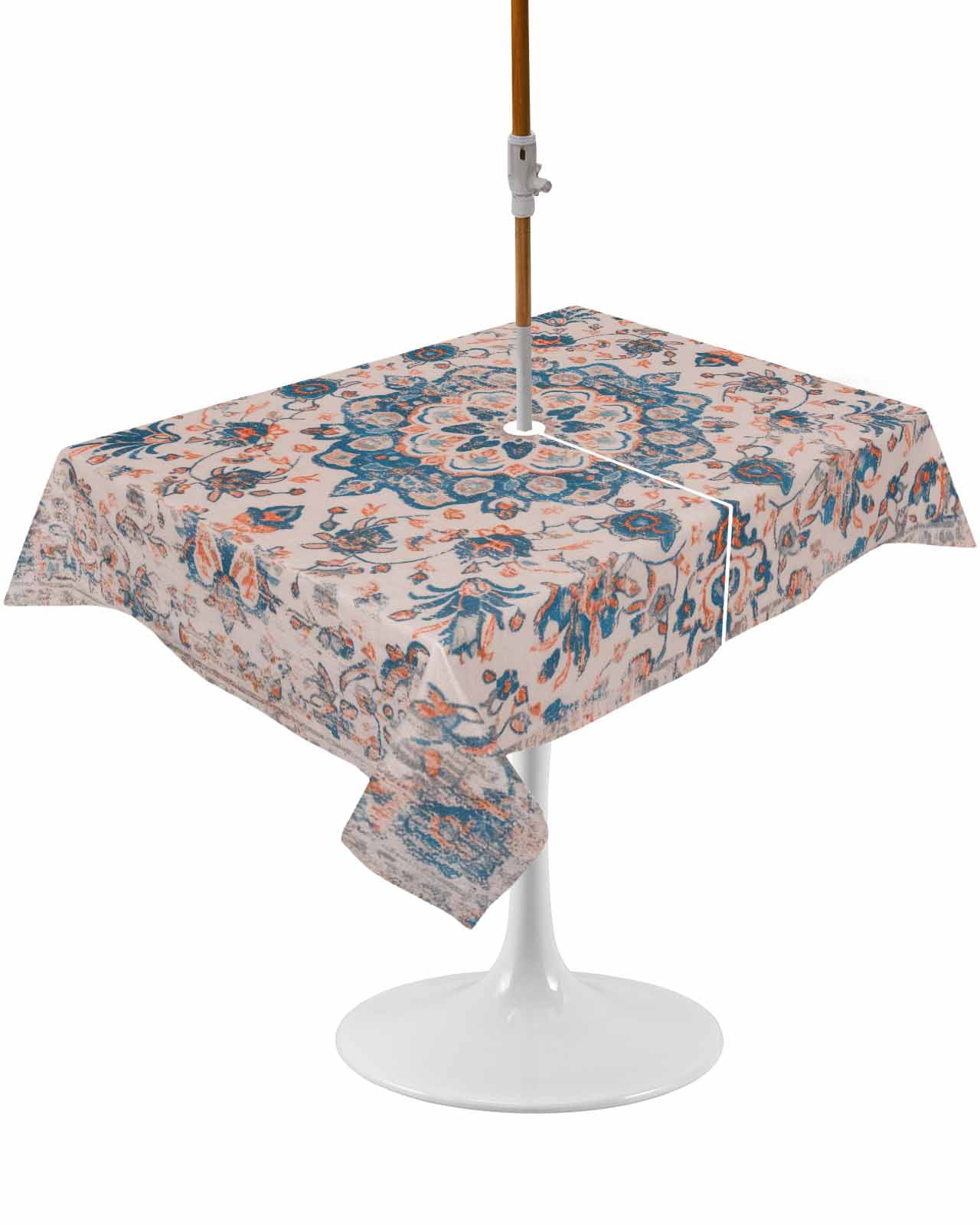 Blue Boho Orange Vintage Rectangle Outdoor Tablecloth, Waterproof Table ...