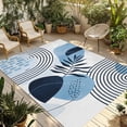 Blue Boho Outdoor Rug, Medieval Leaves Geometric Lines Abstract Non ...