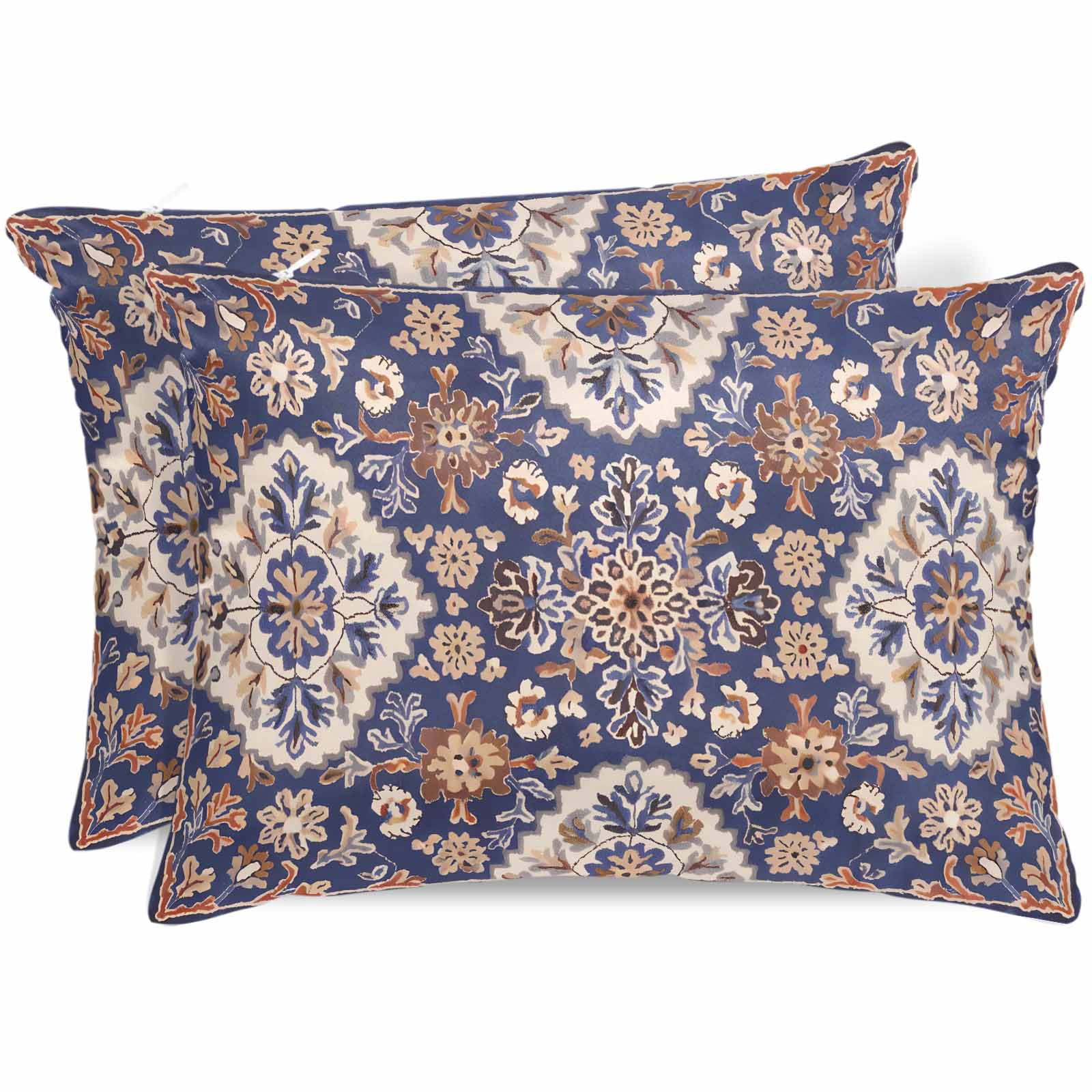 Blue Boho Pillow Cases King Size Set of 2, Smooth Satin Pillowcase for ...