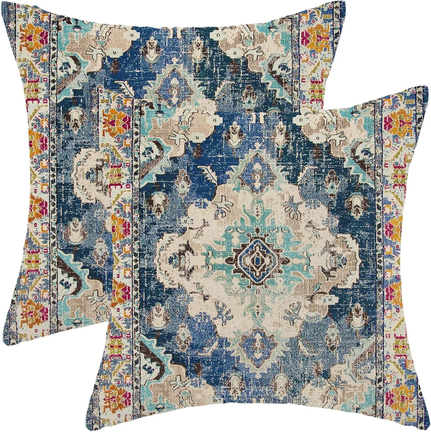 Blue Boho Pillow Covers 18x18 Set of 2, Persian Carpet Monaco Rug ...