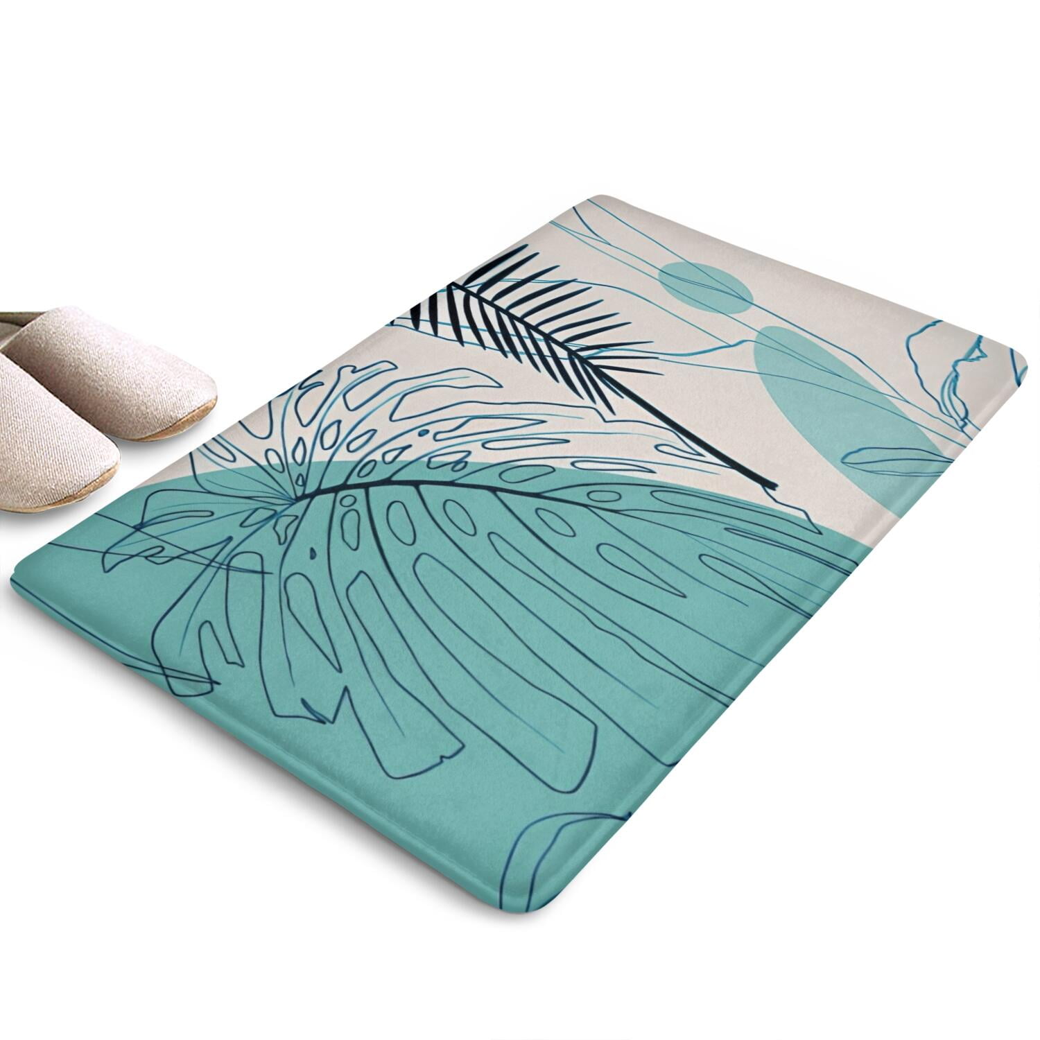 Blue Boho Plant Pattern Flannel Non Slip Door Rugs,Washable Door Mats ...
