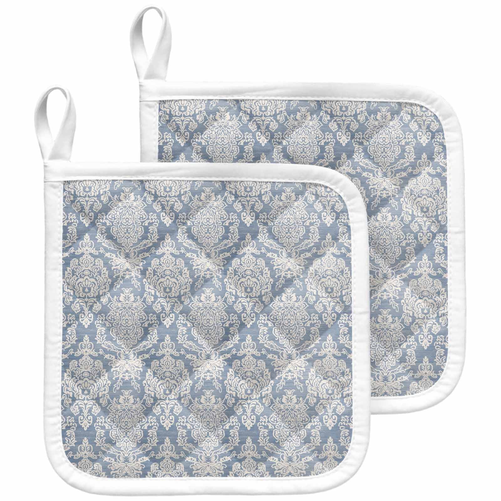 Blue Boho Pot Holders for Kitchen Heatproof Potholder, 2 Pack Vintage ...