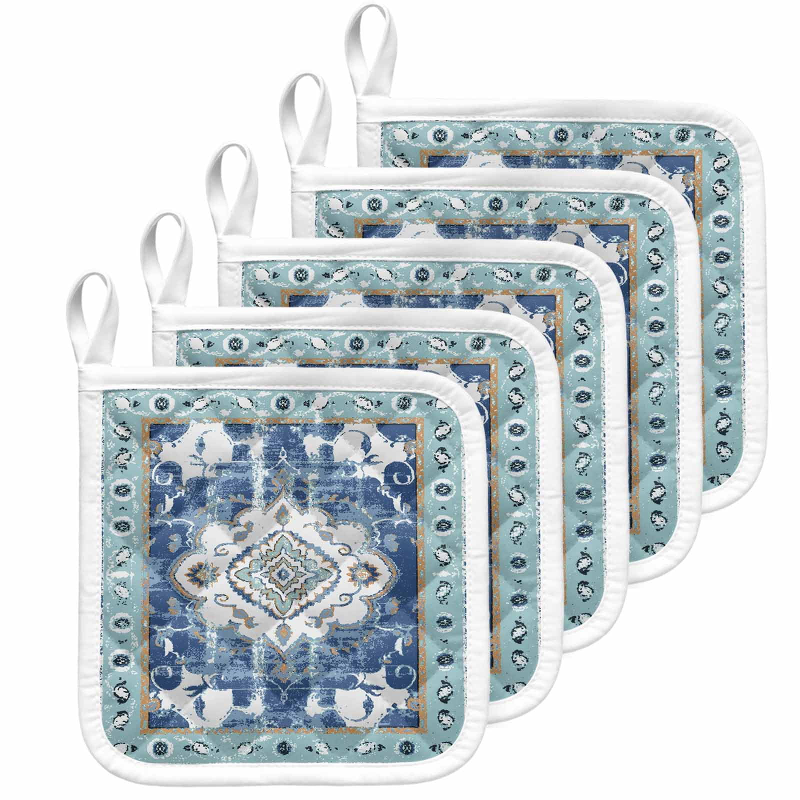 Blue Boho Pot Holders for Kitchen Heatproof Potholder, 5 Pack Farmhouse ...