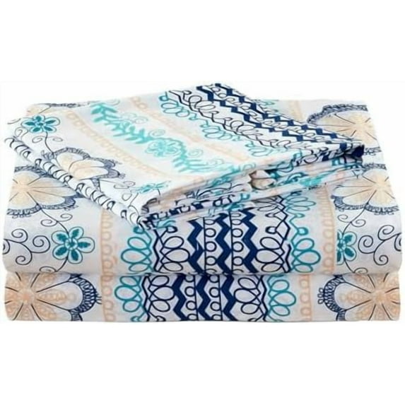 Blue Boho Printed Sheet Set Cal King, 4 Piece Soft Floral Microfiber ...