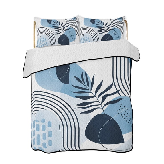 Blue Boho Quilts Bedding Set California King Medieval Leaves Geometric ...