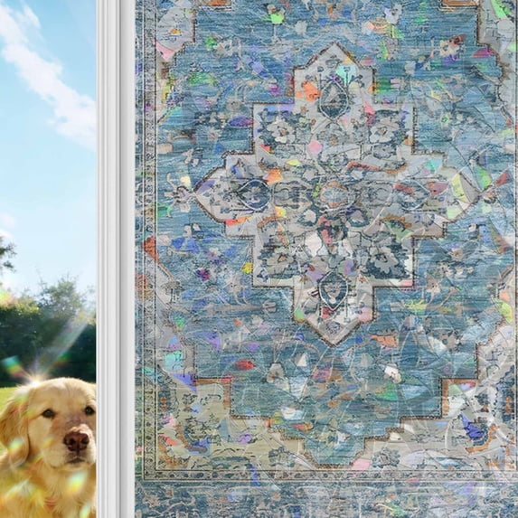 Blue Boho Rainbow Window Privacy Film, Oriental Medallion Retro ...