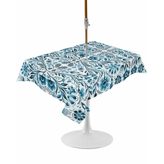 Blue Boho Rectangle Outdoor Tablecloth, Waterproof Table Cloth Cover ...