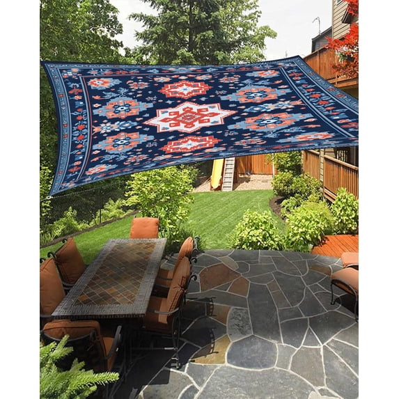 Blue Boho Retro Geometric Sun Shade Sail 8'X10' Ethnic Abstract Pattern ...