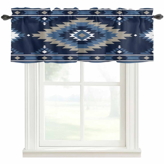 Blue Boho Rod Pocket Curtain Valance, Aztec Southwest Abstract ...