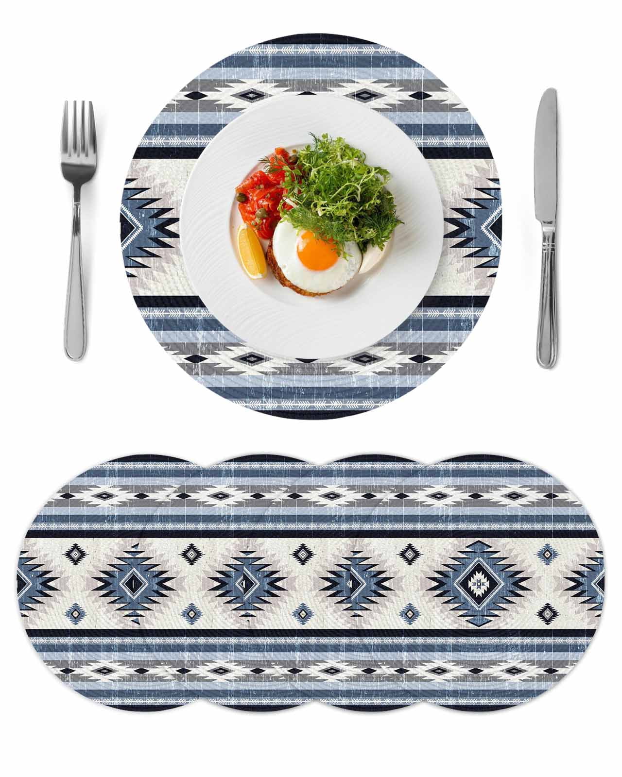 Blue Boho Round Placemats Set of 4 for Dinning Tables,Heat-proof ...