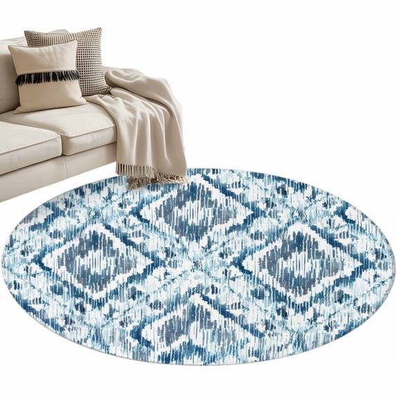 Blue Boho Round Rug 3.3ft Washable Circle Entryway Rugs Non Slip Modern ...