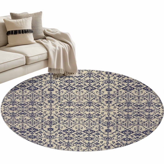 Blue Boho Round Rug 3.3ft Washable Circle Entryway Rugs Non Slip ...