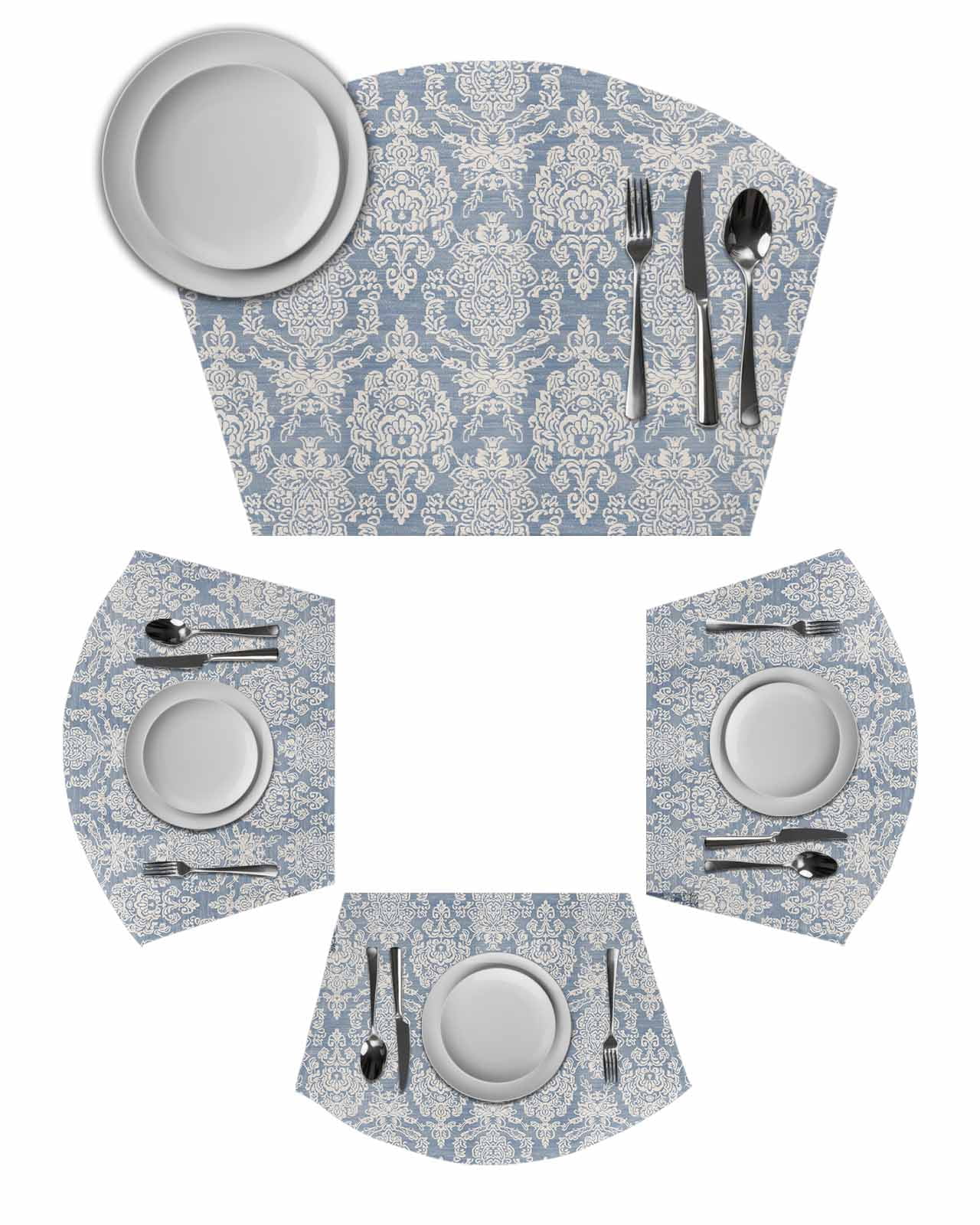 Blue Boho Round Table Placemats Set of 2 Wedge Placemats, Vintage ...