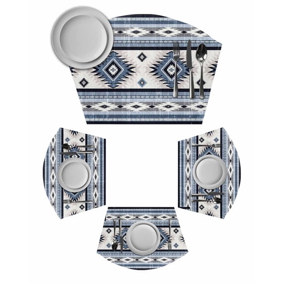 Blue Boho Round Table Placemats Set of 4 Wedge Placemats, Southwestern ...