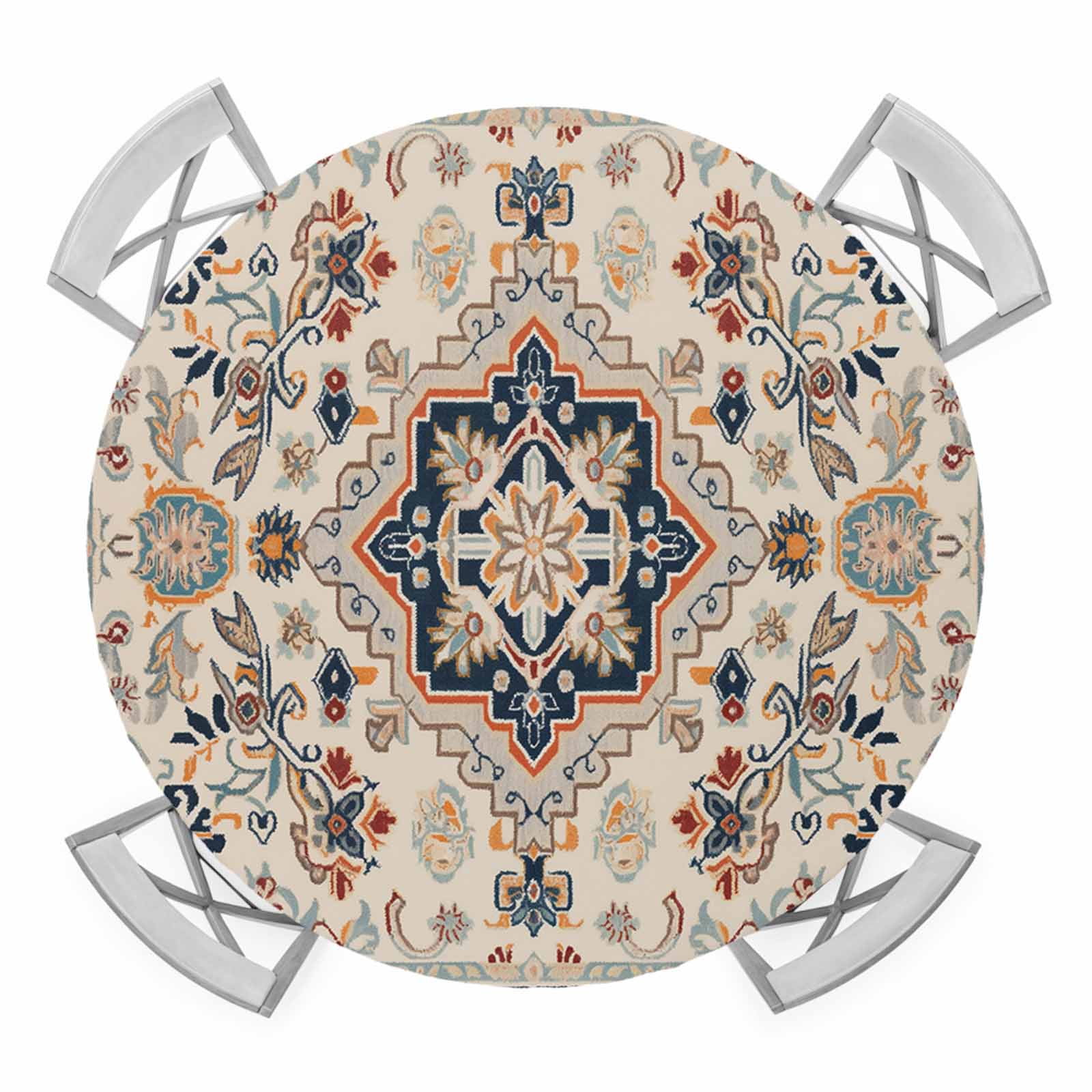 Blue Boho Round Tablecloth for 55-60 Inch Tables,Fitted Table Cover ...