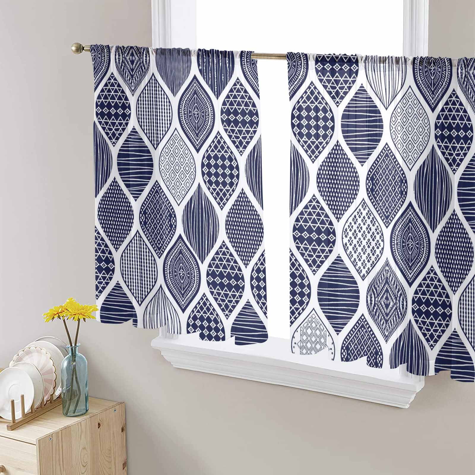 Blue Boho Sheer Curtains 54 Inches Length 2 Panels Set, Window Sheer ...