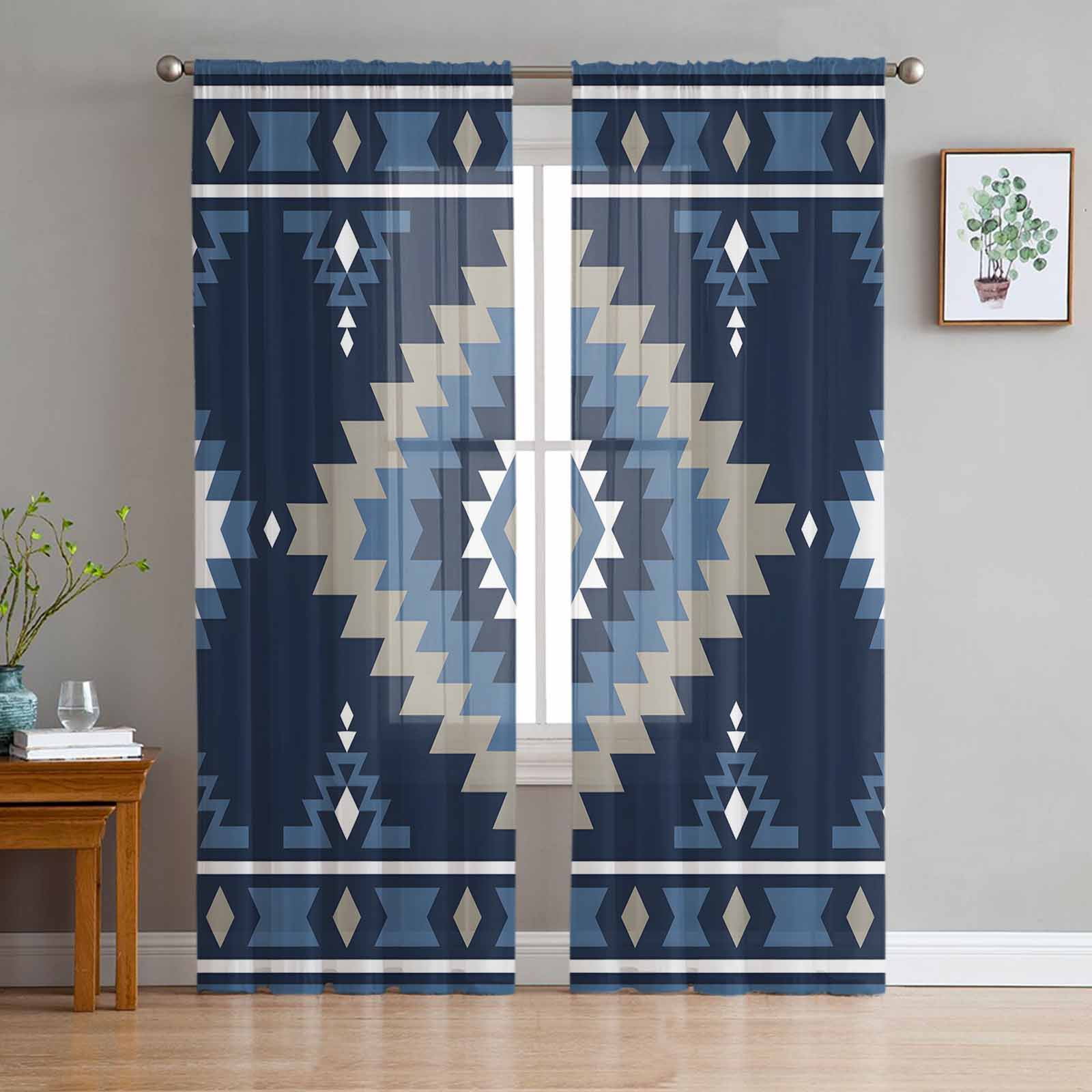 Blue Boho Sheer Curtains 72 Inches Long 2 Panels Set, Window Sheer ...