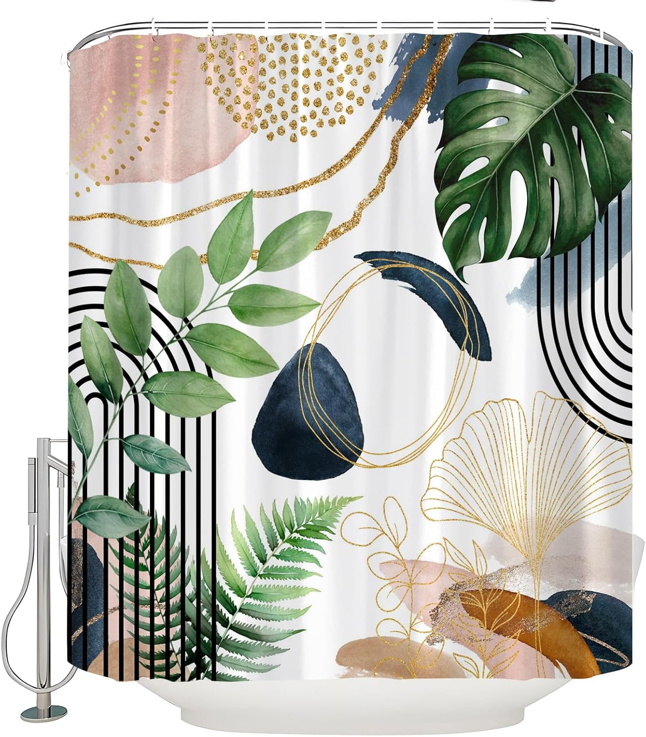 Blue Boho Shower Curtain Mid Century Modern Abstract Tropical Palm ...