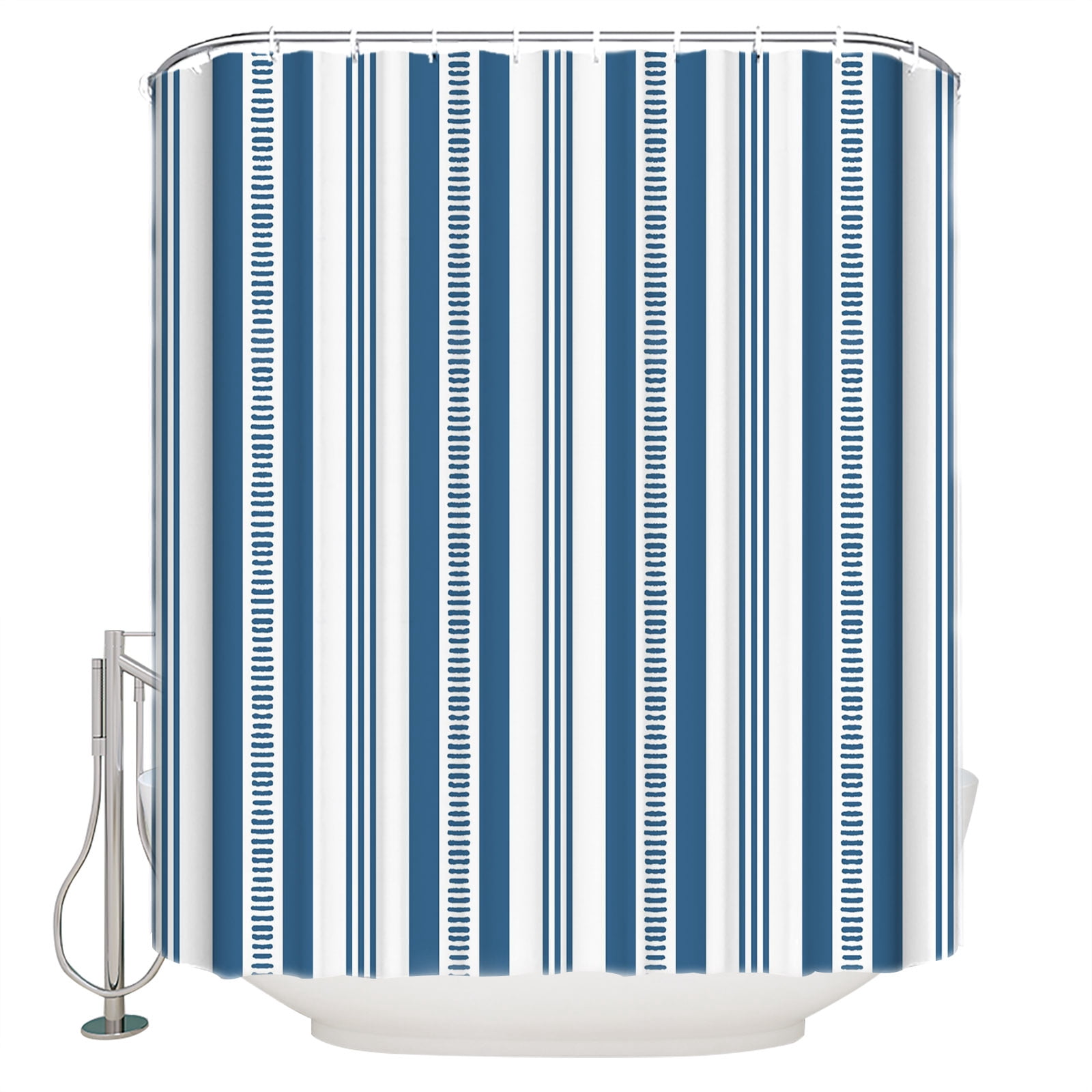 Blue Boho Striped Bathroom Shower Curtains with 12 Hooks Polyester ...