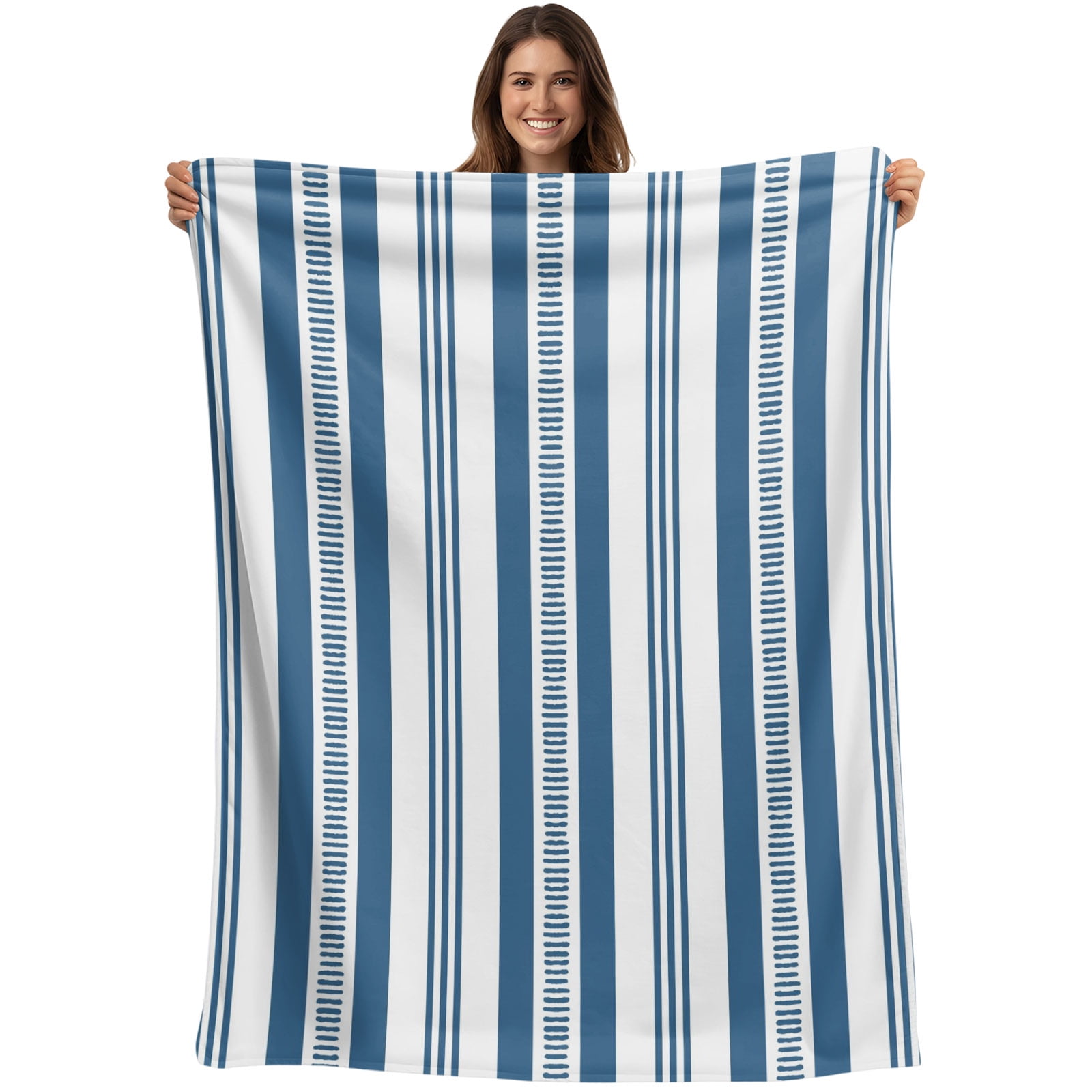 Blue Boho Striped Blanket Soft Cozy Warm Throw Blanket for Couch, Plush ...