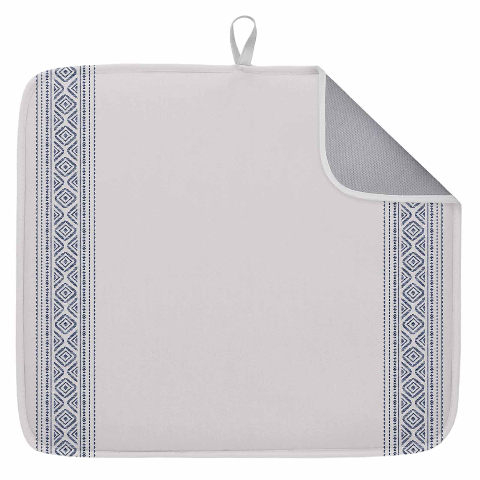 Blue Boho Striped Dish Drying Mat for Kitchen Counter,Vintage Ethnic ...