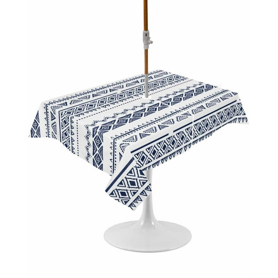 Blue Boho Stripes Rectangle Outdoor Tablecloth, Waterproof Table Cloth ...