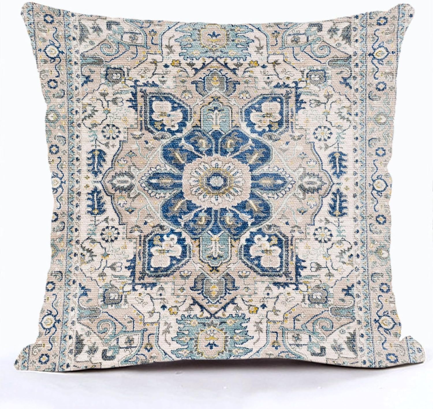 Blue Boho Style Throw Pillow Cover Ethnic Design Pattern Linen Persian ...