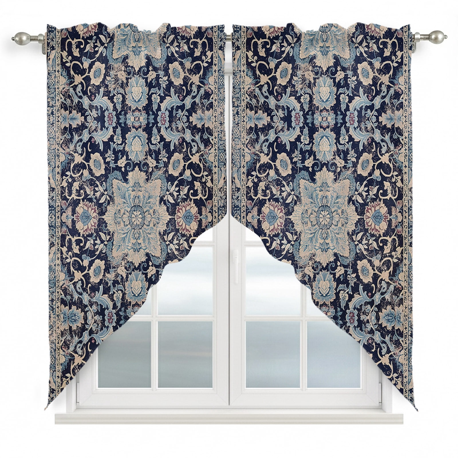 Blue Boho Swag Curtain Valances, Modern Geometric Abstract Art Vintage ...