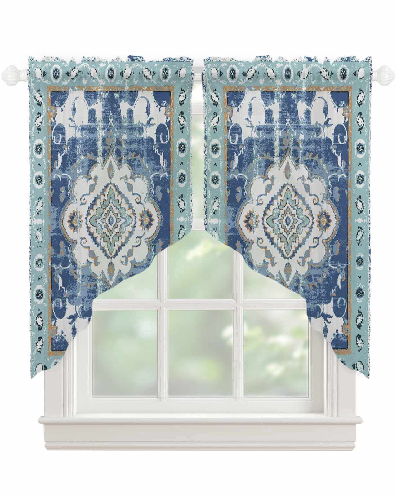 Blue Boho Swag Valances for Windows, Farmhouse Bohemian Medallion ...