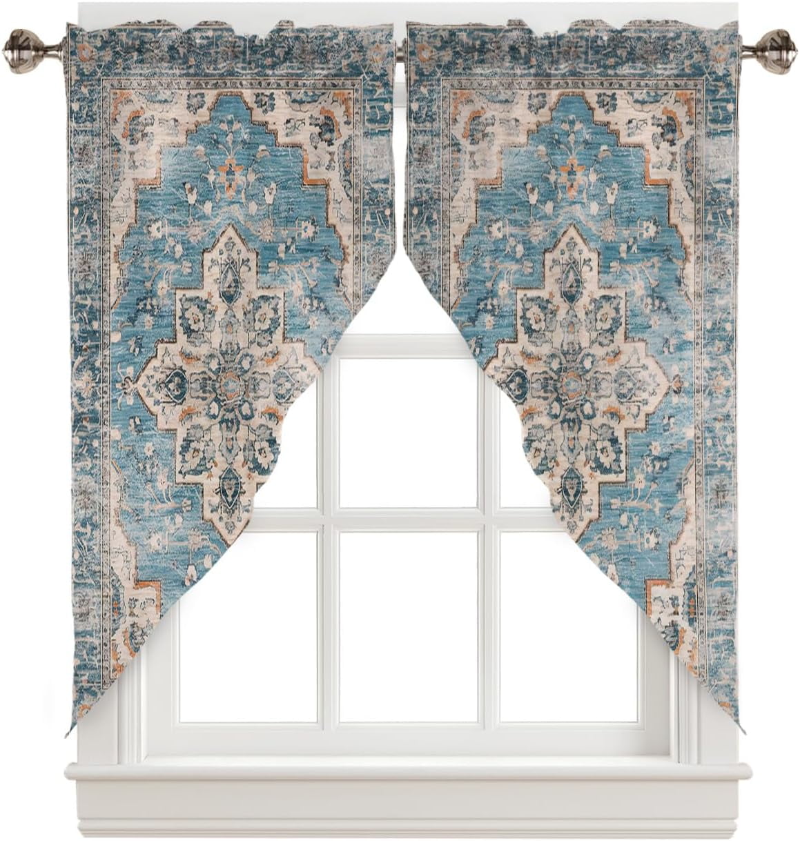 Blue Boho Swag Valances for Windows Kitchen Window Curtains Over Sink ...