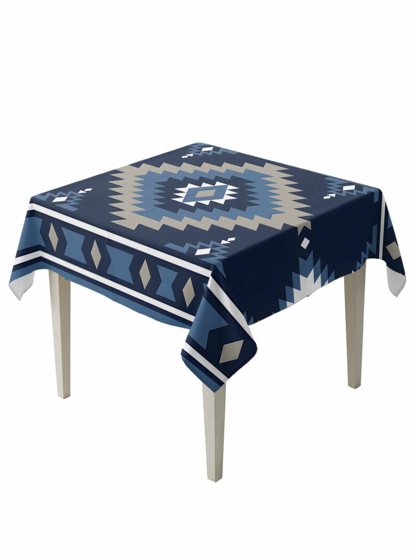 Blue Boho Table Cloth, Aztec Southwest Abstract Geometric Motifs ...