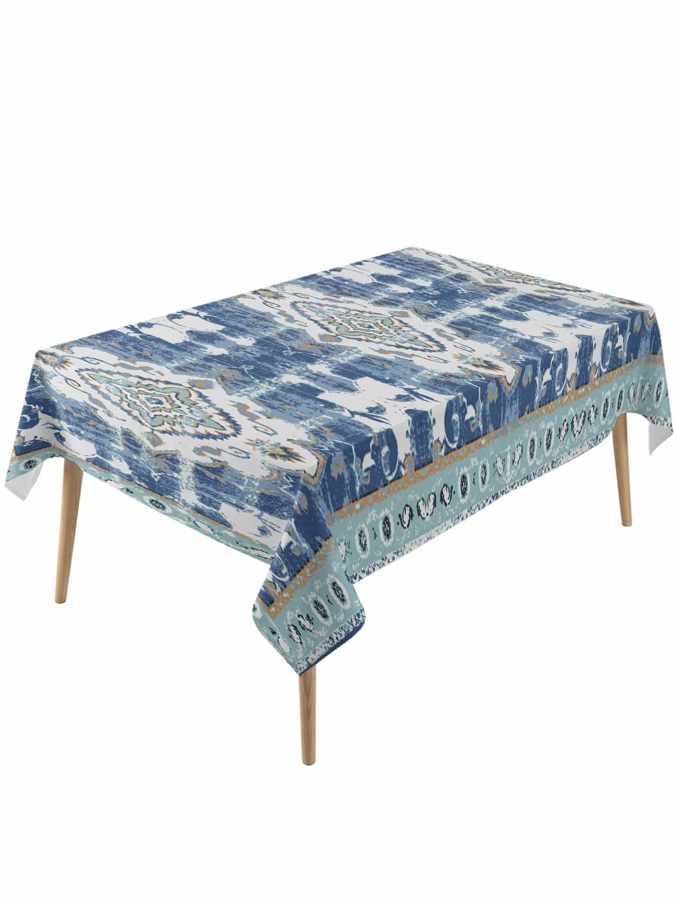 Blue Boho Table Cloth, Farmhouse Bohemian Medallion Oriental Flower ...