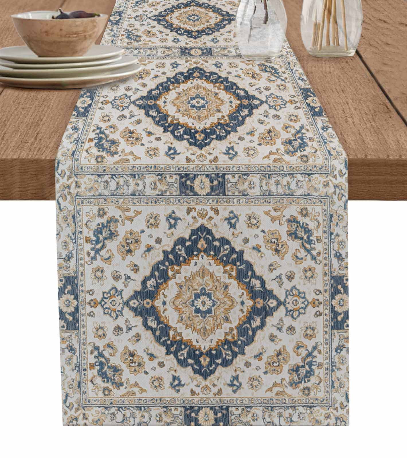 Blue Boho Table Runner 90 Inches, Southwestern Geometric Abstract ...