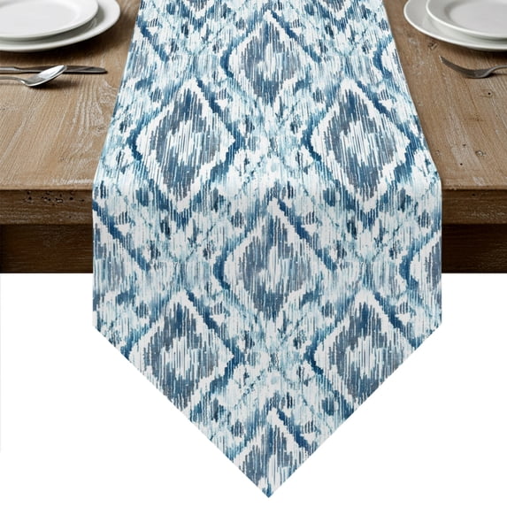 Blue Boho Table Runner Linen Burlap Table Runner 48 Inches Long Modern ...