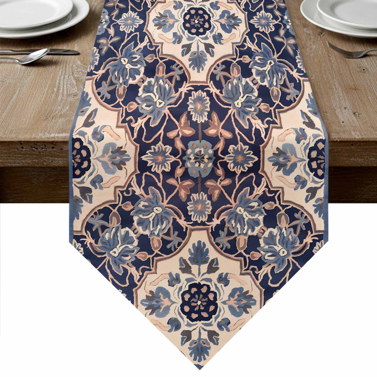 Blue Boho Table Runner Linen Burlap Table Runner 72 Inches Long Country ...