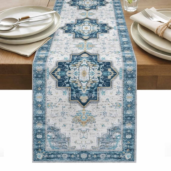 Blue Boho Table Runner Southwestern Aztec Farmhouse Abstract Motifs ...