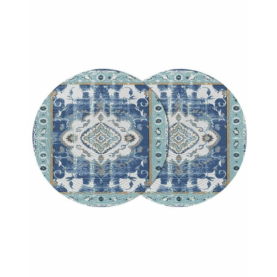 Blue Boho Texture Round Table Placemats set of 2, Abstract Retro Tribal ...