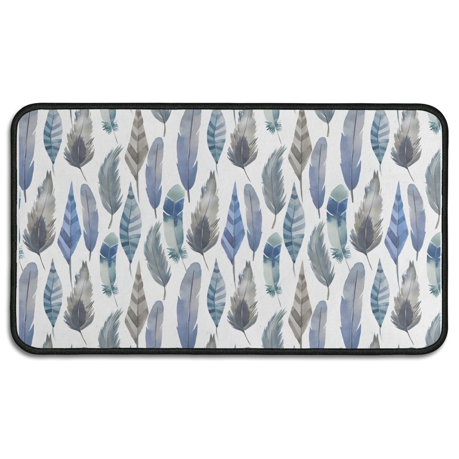 Blue Boho Tribal Feathers Pattern Door Rugs,Washable Non Slip Door Mats ...